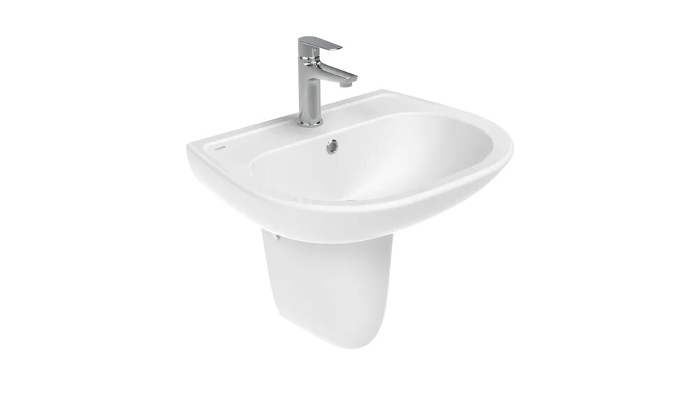 Раковина подвесная Creavit Sedef SD055-00CB00E-0000 56 фарфоровая, раковина для ванной, белая, глянцевая, полукруглая, со встроенным сливом-переливом, в ретро стиле
