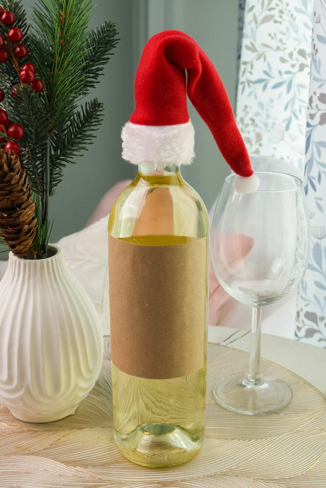 Новогодний чехол для бутылки колпак санты, фетр, 24х7 см, Sigro 55-0034