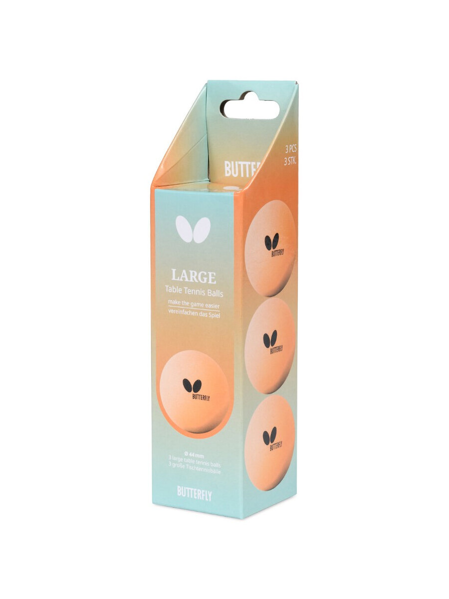Мячи для настольного тенниса Butterfly Large 44+ Plastic x3, Orange