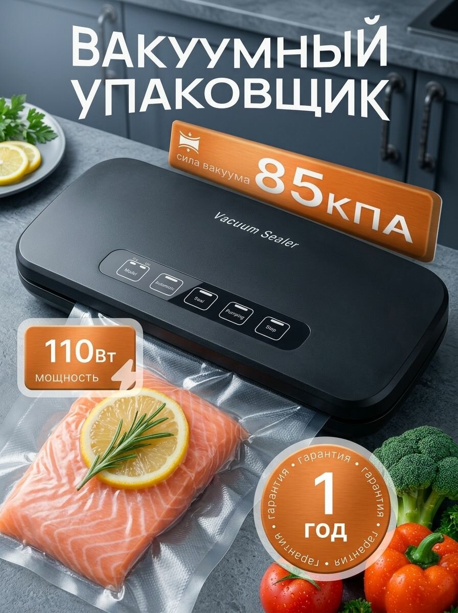 Вакууматор для продуктов с резаком и пакетами, мощный вакуумный упаковщик для дома