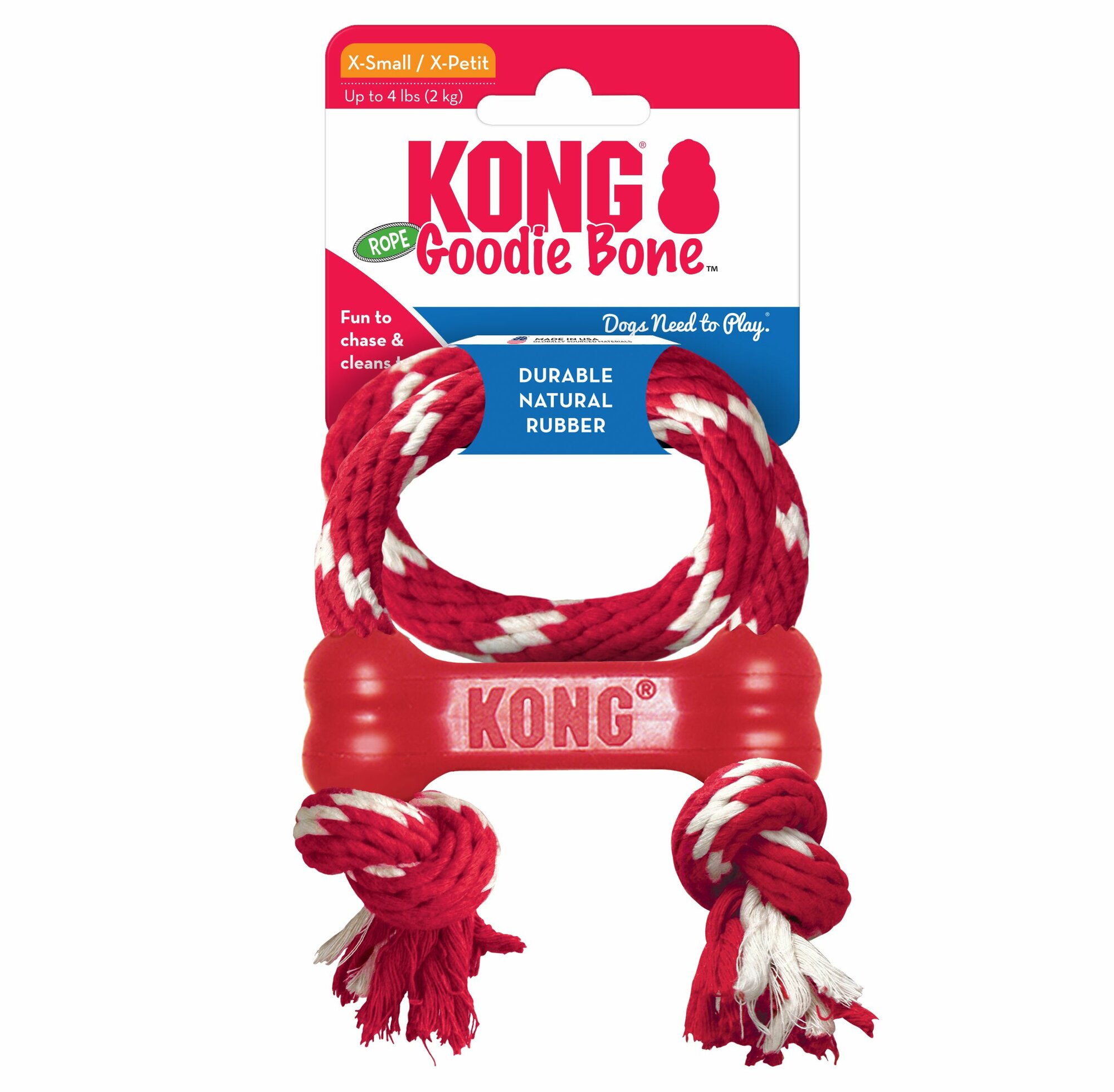 KONG Goodie Bone with Rope игрушка для собак мелких пород "Вкусная косточка с веревкой", 8 см