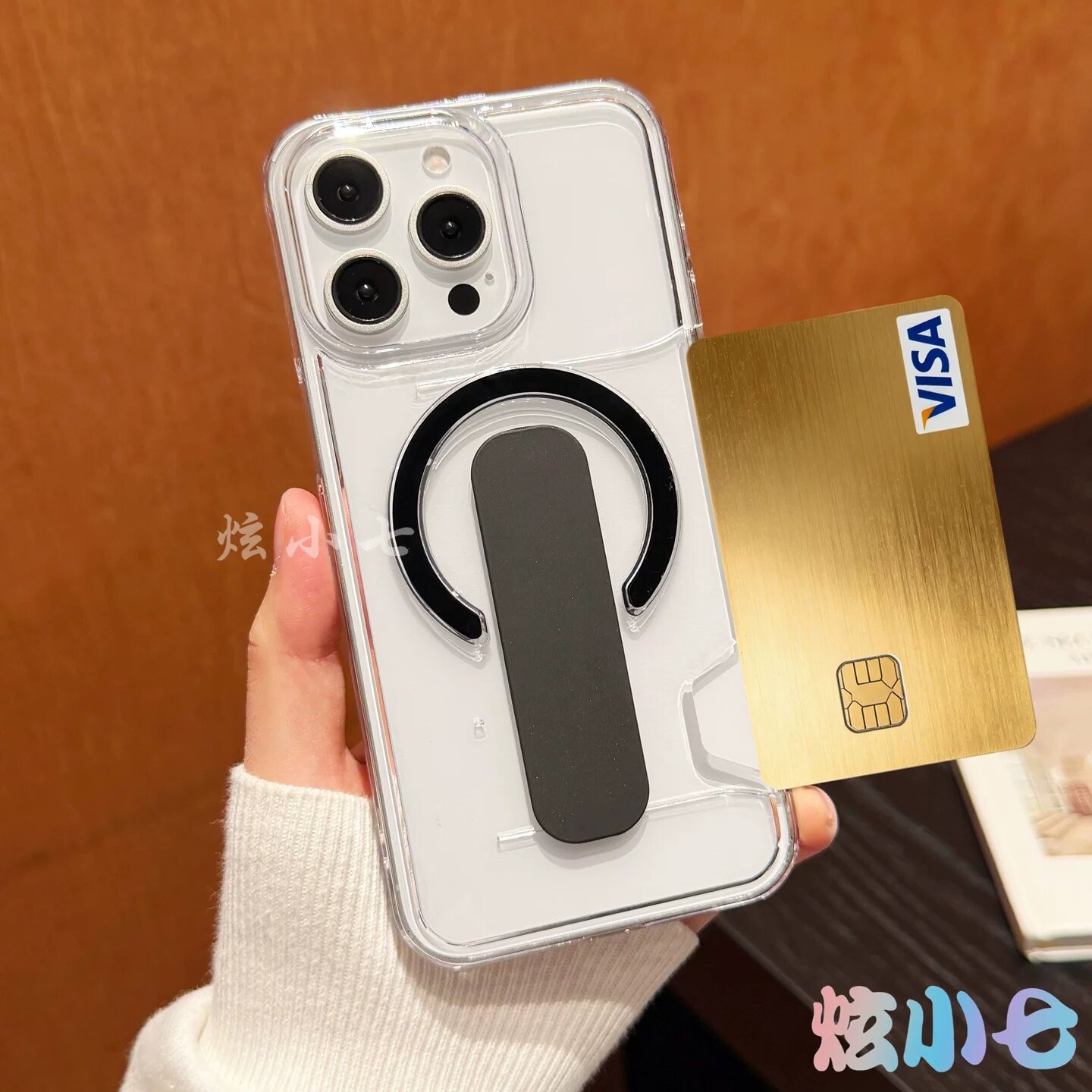 Новый прозрачный чехол-картхолдер для Apple 17 Pro Max, с интегрированной магнитной подставкой для iPhone 14 Pro,
