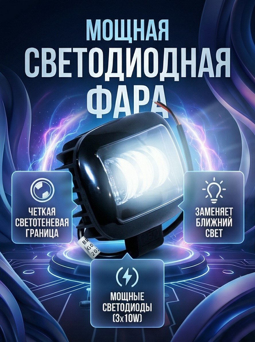Противотуманные фары светодиодные 3диода 30Вт/ 12-24В