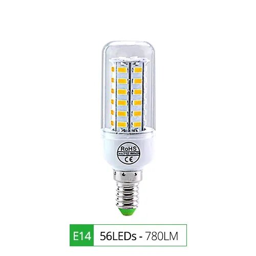 Светодиодная лампа E14, 56LEDs, Cold White, 780LM