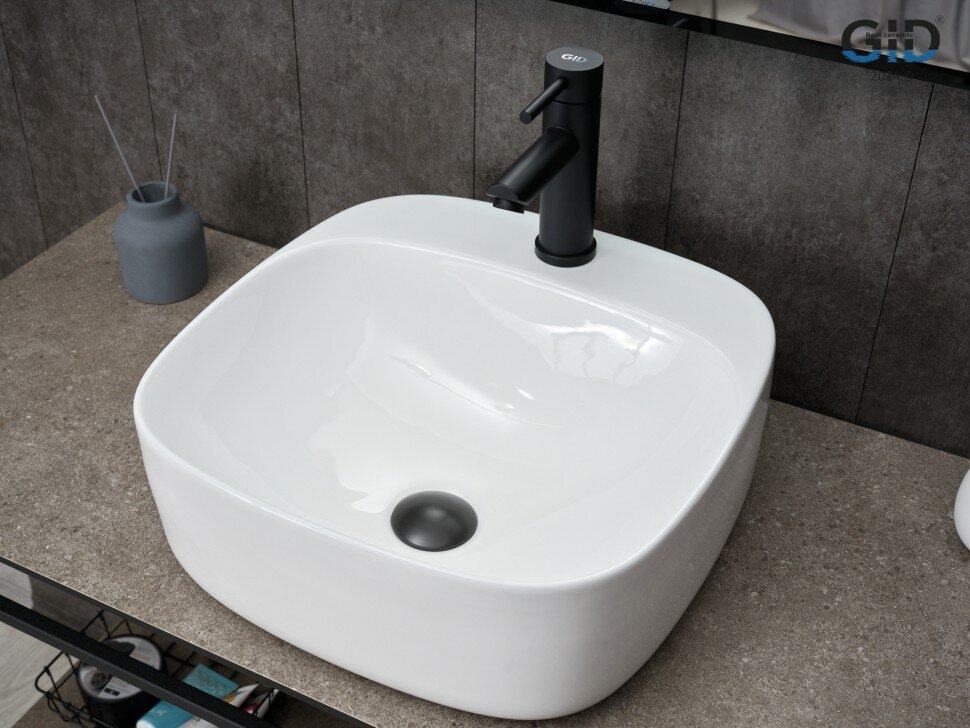 Накладная раковина GID-Ceramic N9284, прямоугольная, 42x42 см, белая