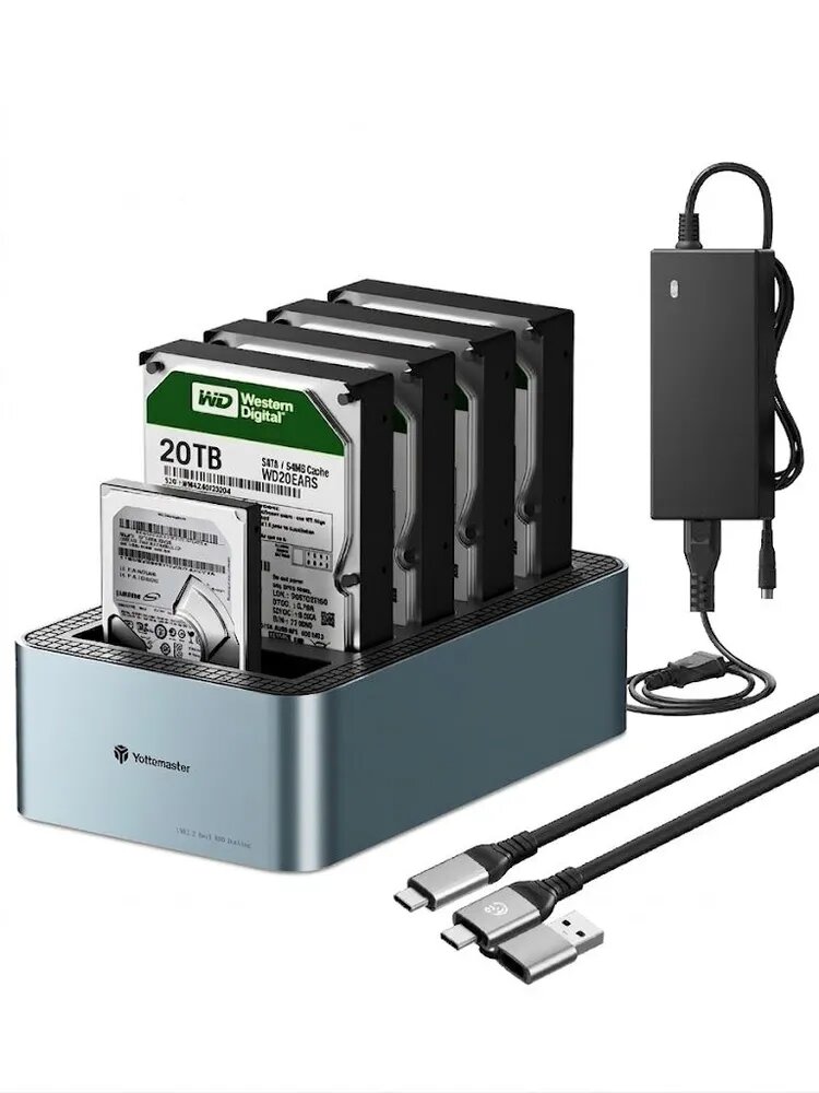 Док-станция для HDD/SSD 5 отсеков Yottamaster Off-line Клон до 100 ТБ USB 3.2 Gen1 Type-C для 2.5/3.5" дисков, алюминиевый сплав, для быстрого апгрейда, резервного копирования и работы