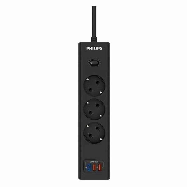Сетевой фильтр Philips 3 розетки с USB (PD/QC3.0 5/9/12В), 20 Вт