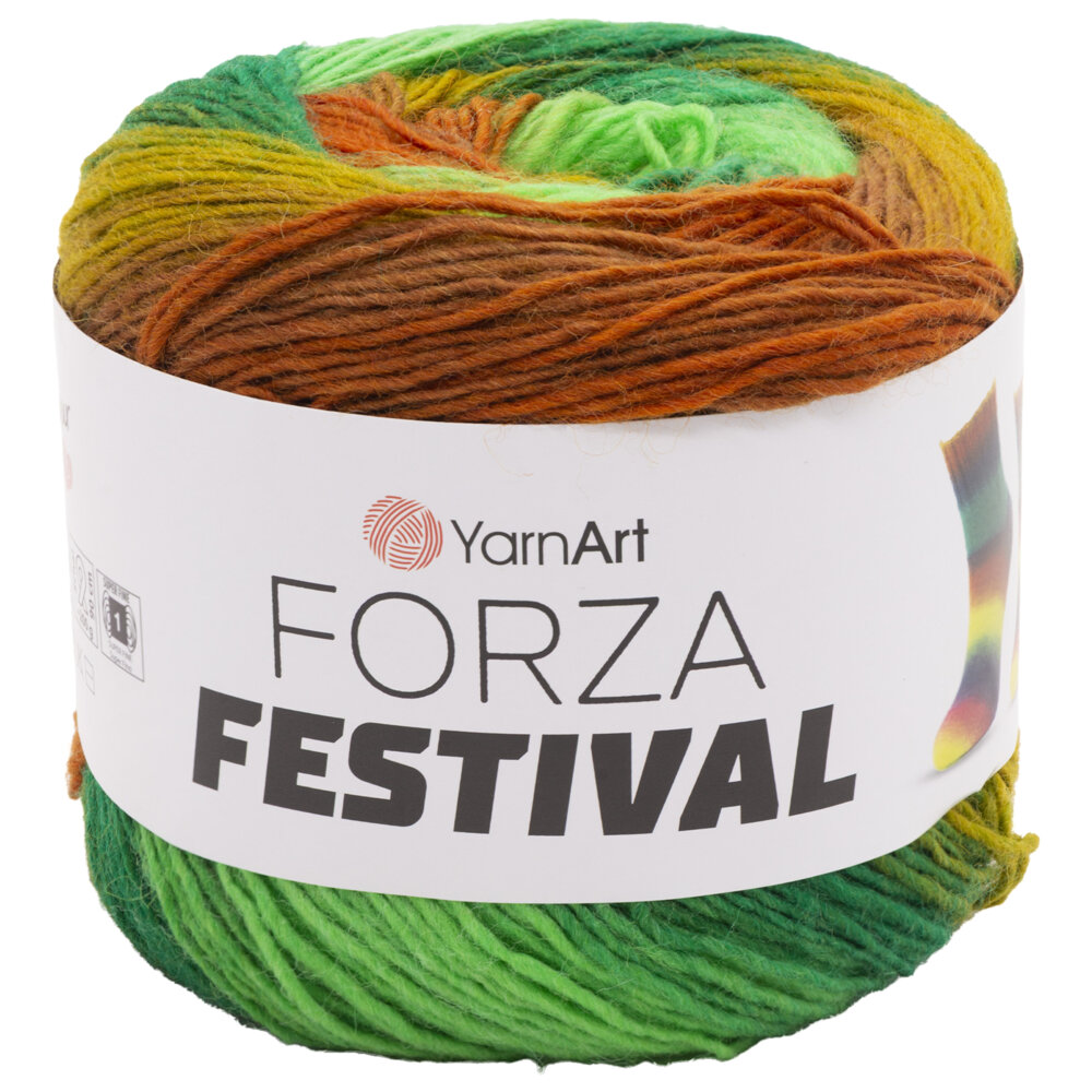 Пряжа для вязания Yarnart Forza Festival 2907 зеленый оранжевый 100 гр/420 м 75% шерсть, 25% полиамид