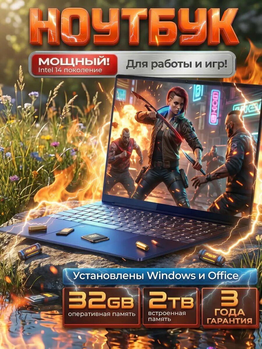 Ноутбук Intel Core i7-14700HX, 32GB RAM, 2048GB SSD, 2026 + Windows, Office