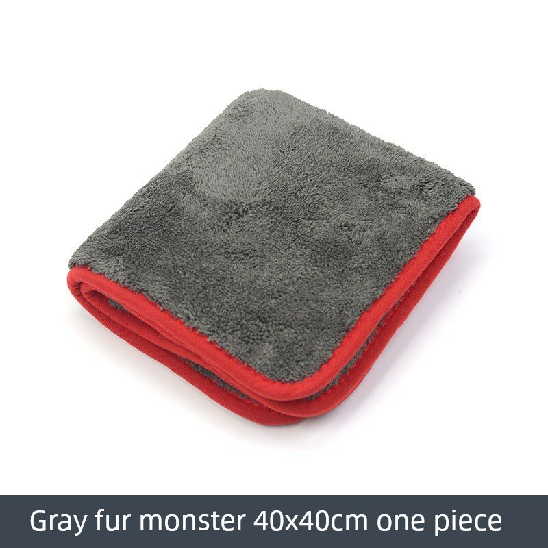 Серое микрофибровое автомобильное полотенце 1280 GSM, длинные ворсинки, 40см x 40см, 1 шт