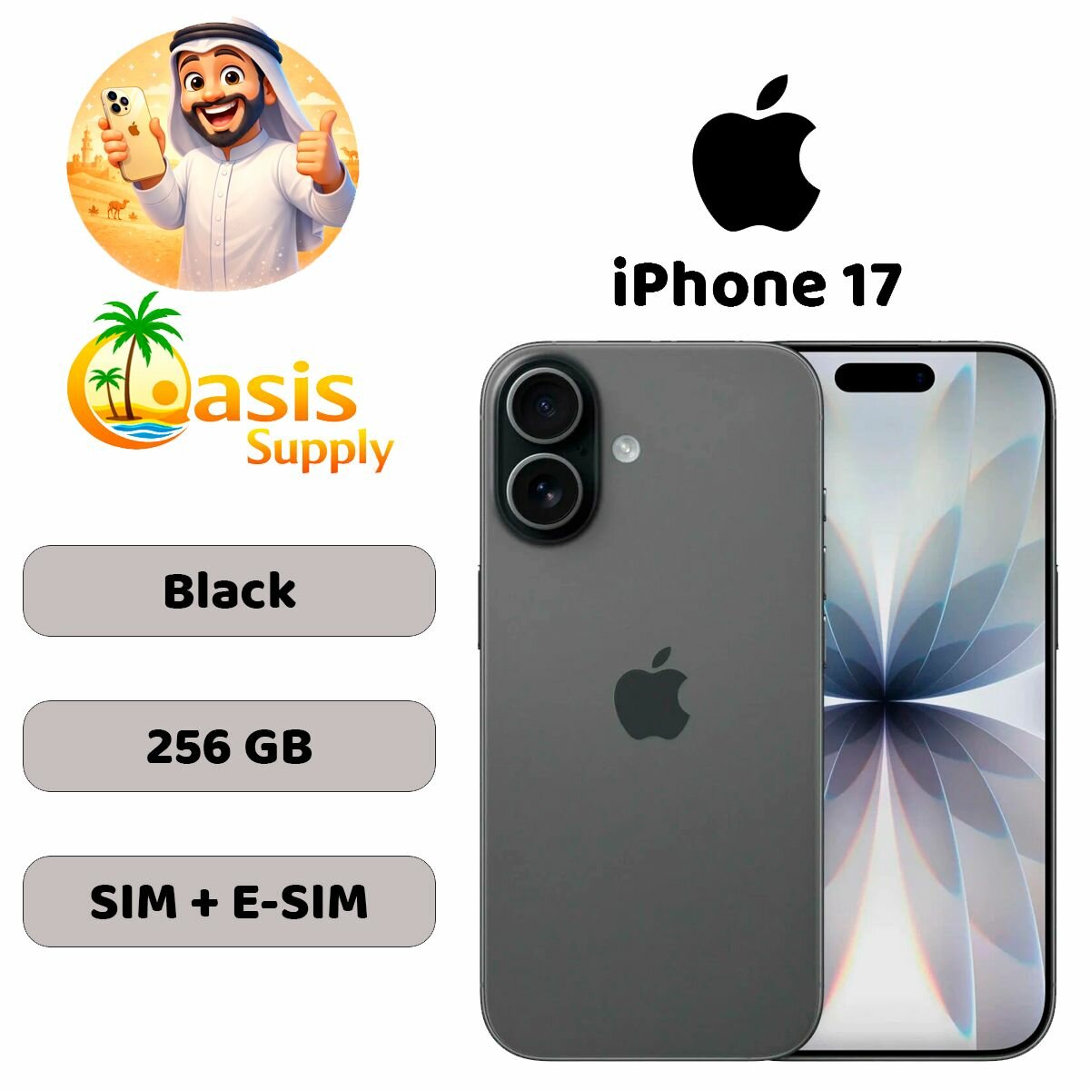 Смартфон Apple iPhone 17, 256 GB, Sim+Esim, черный, Глобальная версия (Global)