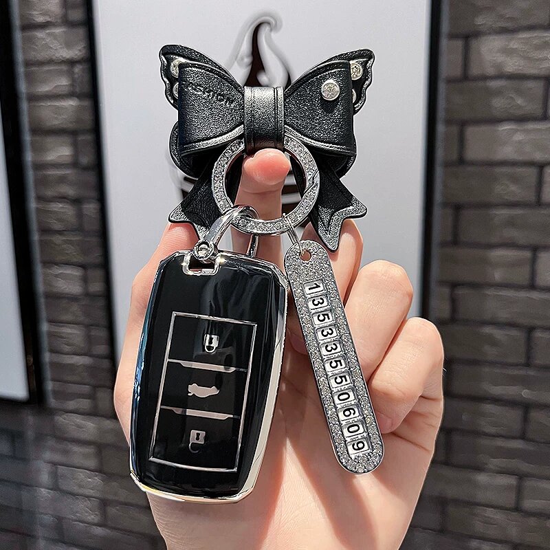 Умный автомобильный чехол для ключа Changan C-стиль с черной оболочкой, черным бантом и серебряной табличкой