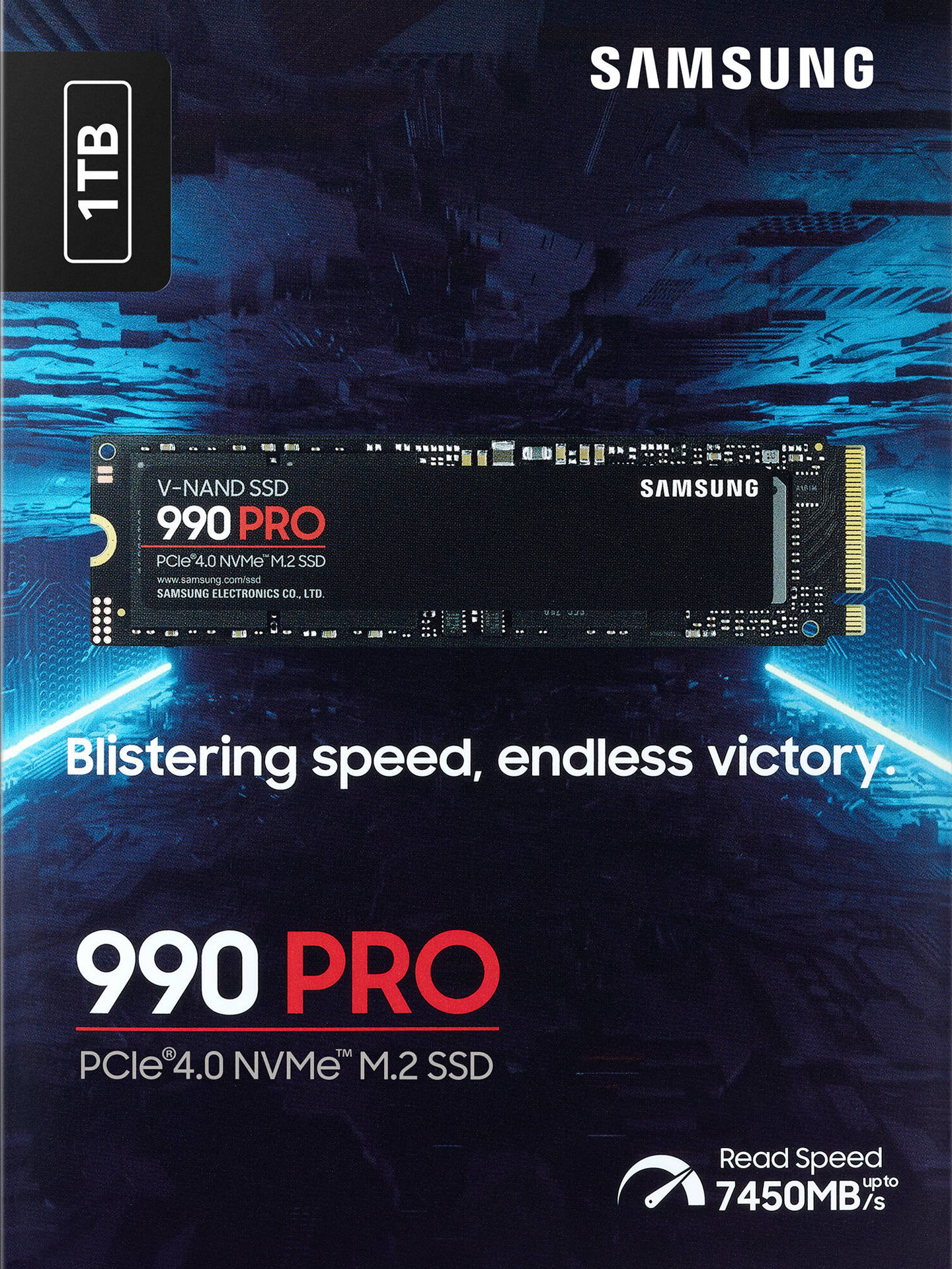SSD накопитель 1ТБ NVMe M.2 2280 PCIe 4.0x4, чтение 7450 МБ/с, запись 6900 МБ/с(990 PRO 1TB)