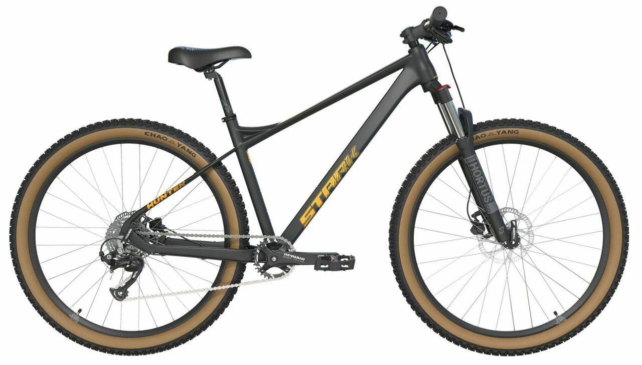Велосипед горный Stark Hunter 29.3 HD (Рама XL/21", черный матовый/теплый желтый)