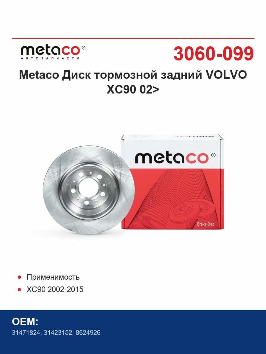 Metaco Диски тормозные задний VOLVO XC90 02>
