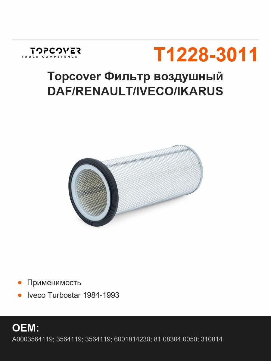 Topcover Фильтр воздушный DAF/RENAULT/IVECO/IKARUS