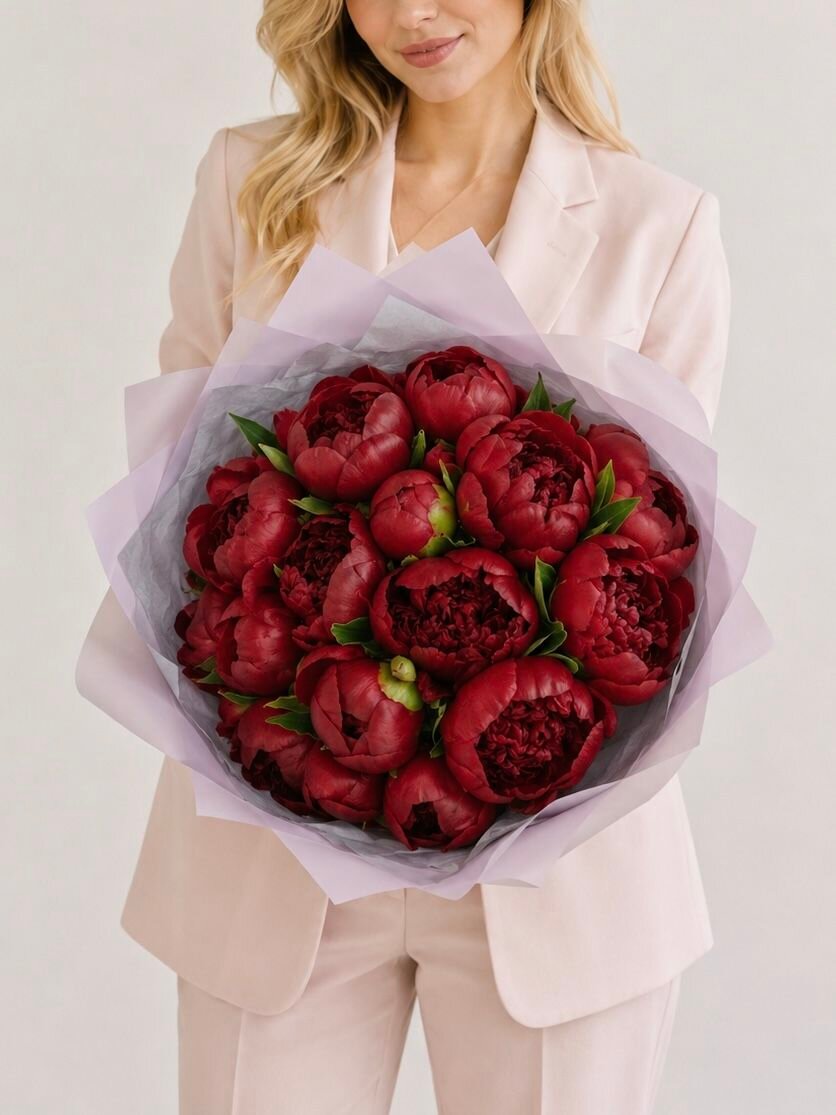 Пионы бордовые 15 шт.