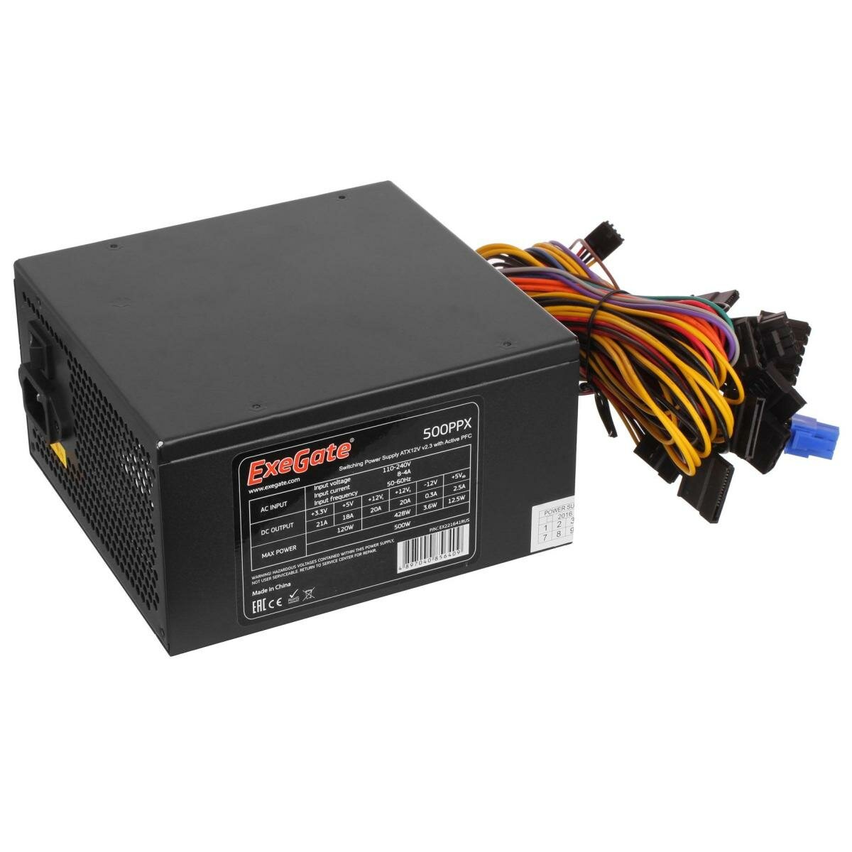 Блок питания ATX 500Вт Exegate 500PPX (20+4pin) APFC 120mm fan 4xSATA 3xIDE [EX221641RUS-S]
