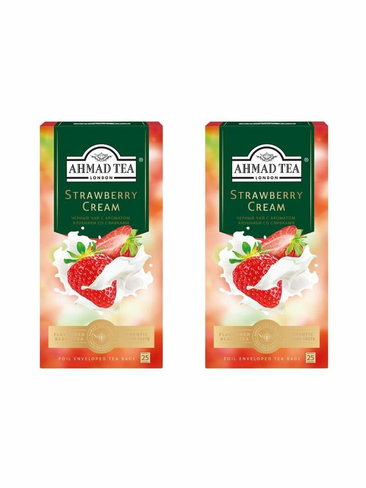 Ahmad Tea Чай черный Клубника со сливками 25 пакетиков по 1.5г, 37.5 г, 2 шт