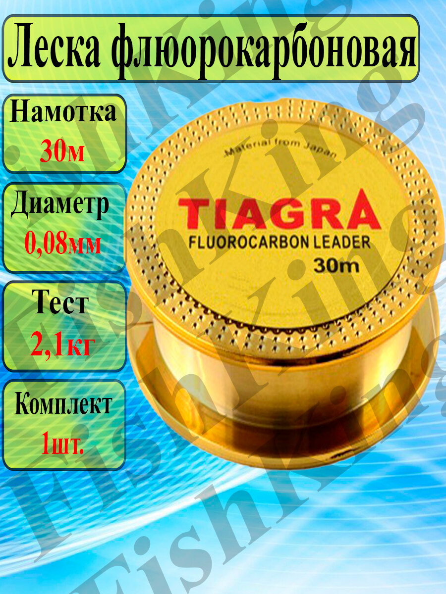 Леска для рыбалки SUPER TIAGRA флюорокарбоновая 0.08мм/30м поводковая для спиннинга и удочки/Леска для летней и зимней рыбалки.