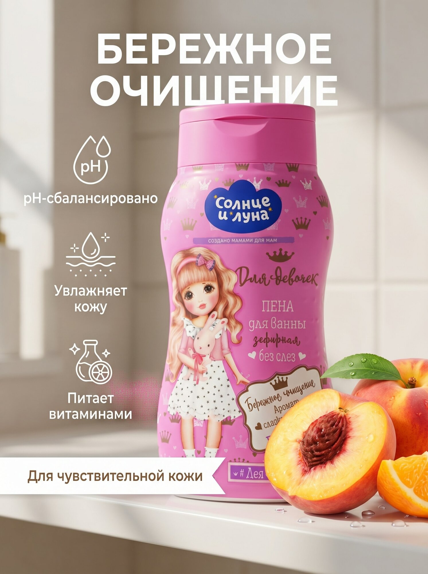 Детский гель для купания с головы до пяток с ароматом зефира для девочек 200мл, солнце И луна, Средство с экстракты для купания детей гель для душа для тела