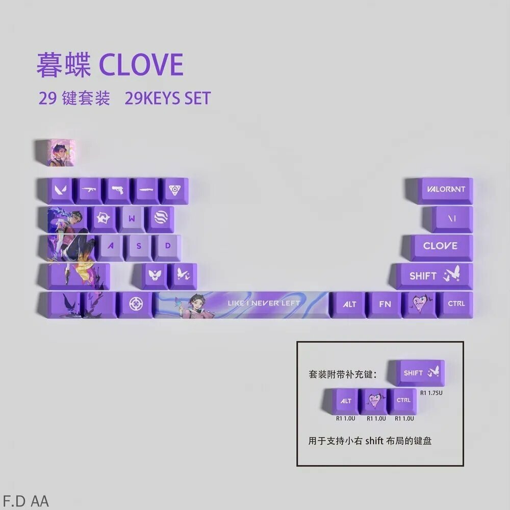 Valorant CLOVE / Кейкапы для механической клавиатуры/PBT Keycaps 29 Клавиш
