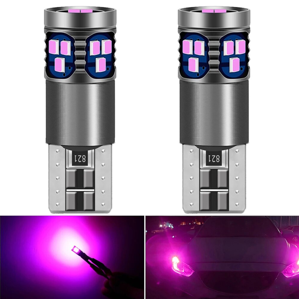 Светодиодные лампы W5W T10 168 194 LED Canbus 3020SMD для автомобильных габаритных огней, 2pc Pink