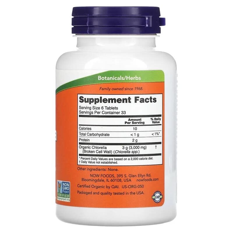 Now Certified Organic Chlorella 500mg (200tab)