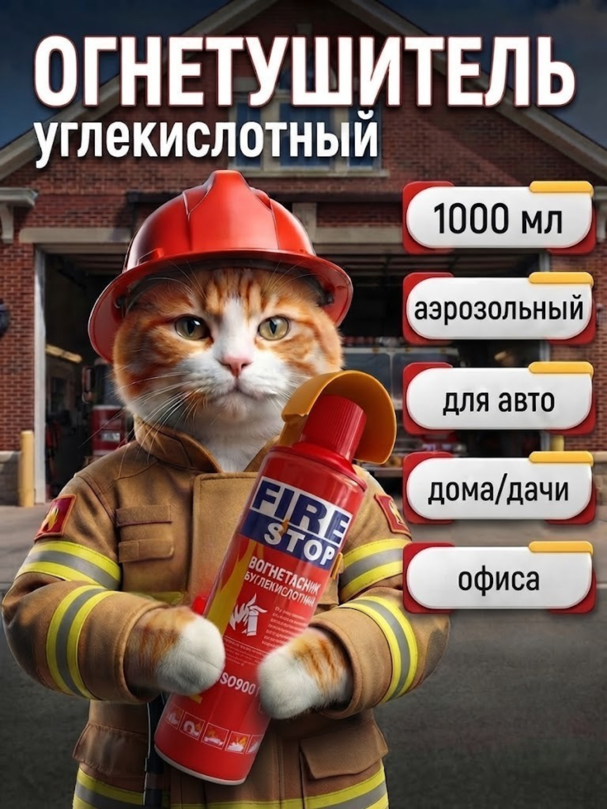 Огнетушитель Fire Stop, автомобильный, воздушно-пенный, 1 л, с держателем