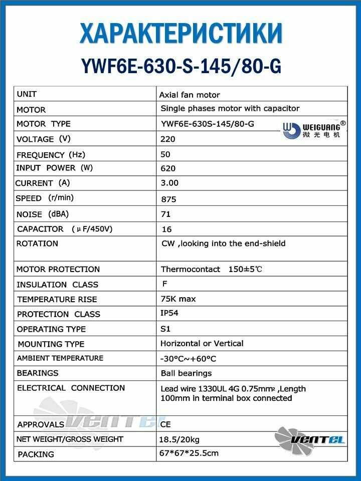 Вентилятор Weiguang YWF6E-630-S-145/80-G