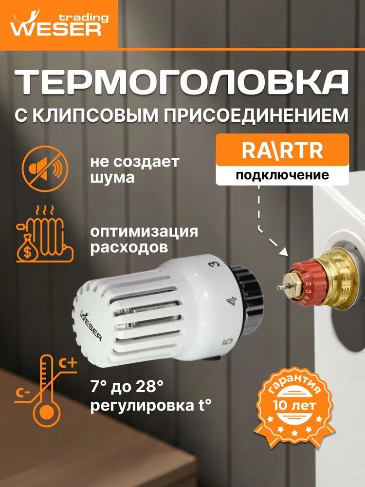 Термоголовка Weser клипсовая, M30х1.5, RA/RTR, белая