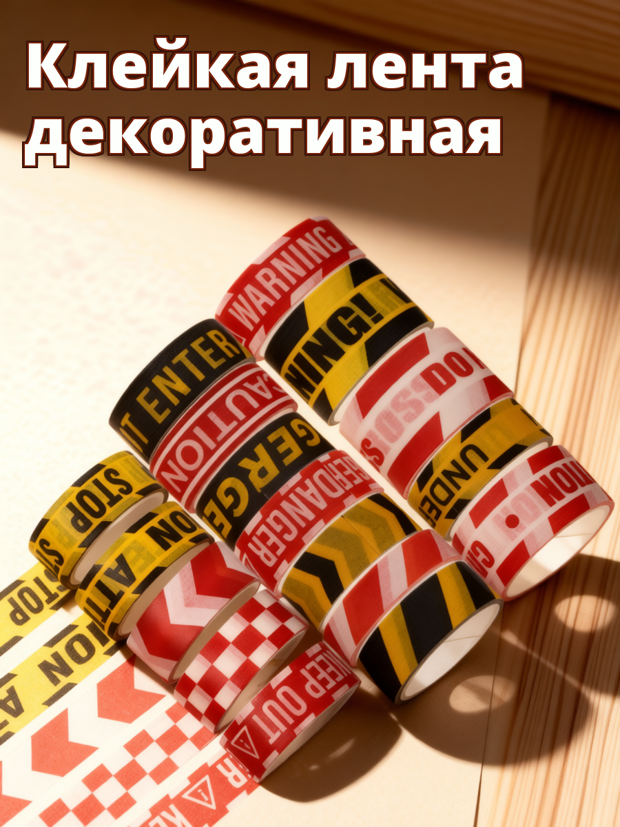 16 Рулонов Бумажного Скотча В Стиле Предупреждения Для Творчества И Скрапбукинга 300X2 5Cm