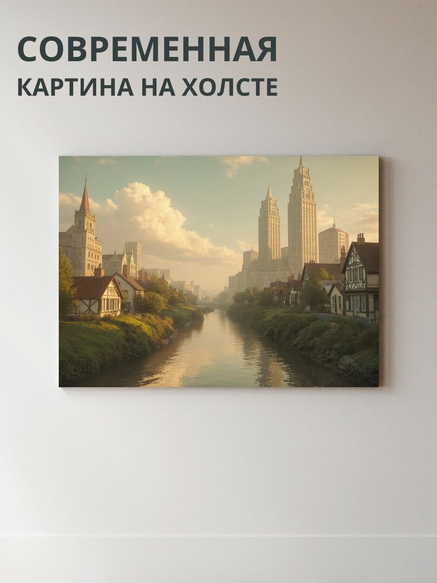 Картина на холсте Городской пейзаж у канала 70x50 см