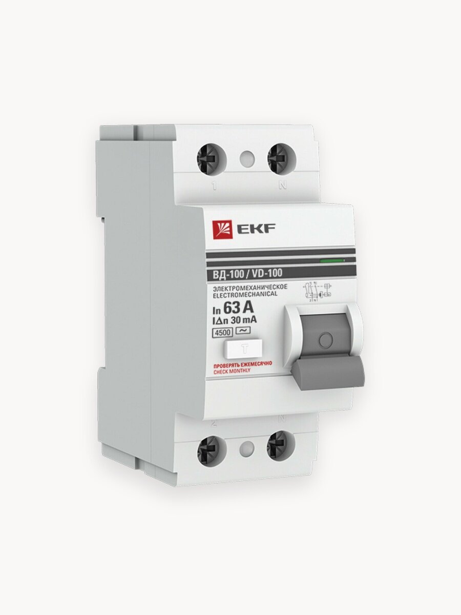Устройство защитного отключения УЗО ВД-100 2P 63А-30мА (электромеханическое) EKF PROxima