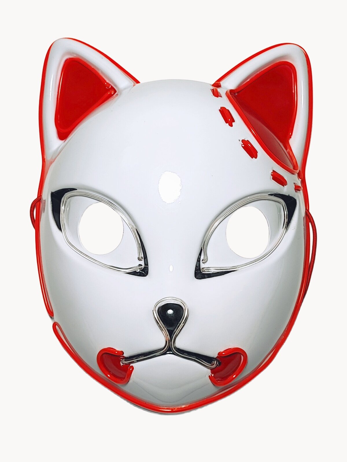 Неоновая аниме маска Танжиро Клинок рассекающий демонов Demon Slayer, светящаяся маскарадная, 3 режима работы. Косплей кицунэ (лисы, кошки)