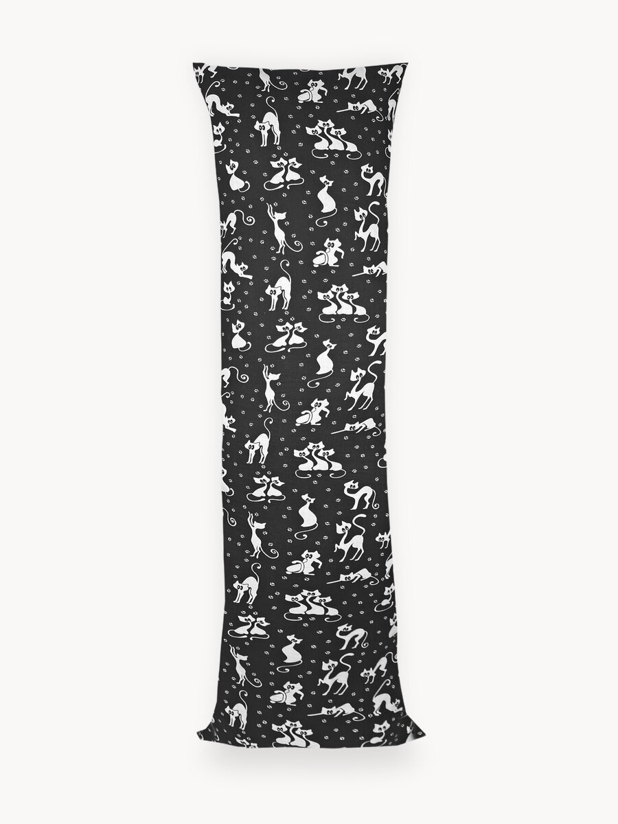 Подушка 180х50см с декоративной наволочкой на диван, для сна, обнимания длинная дакимакура 180 см, кошки на черном