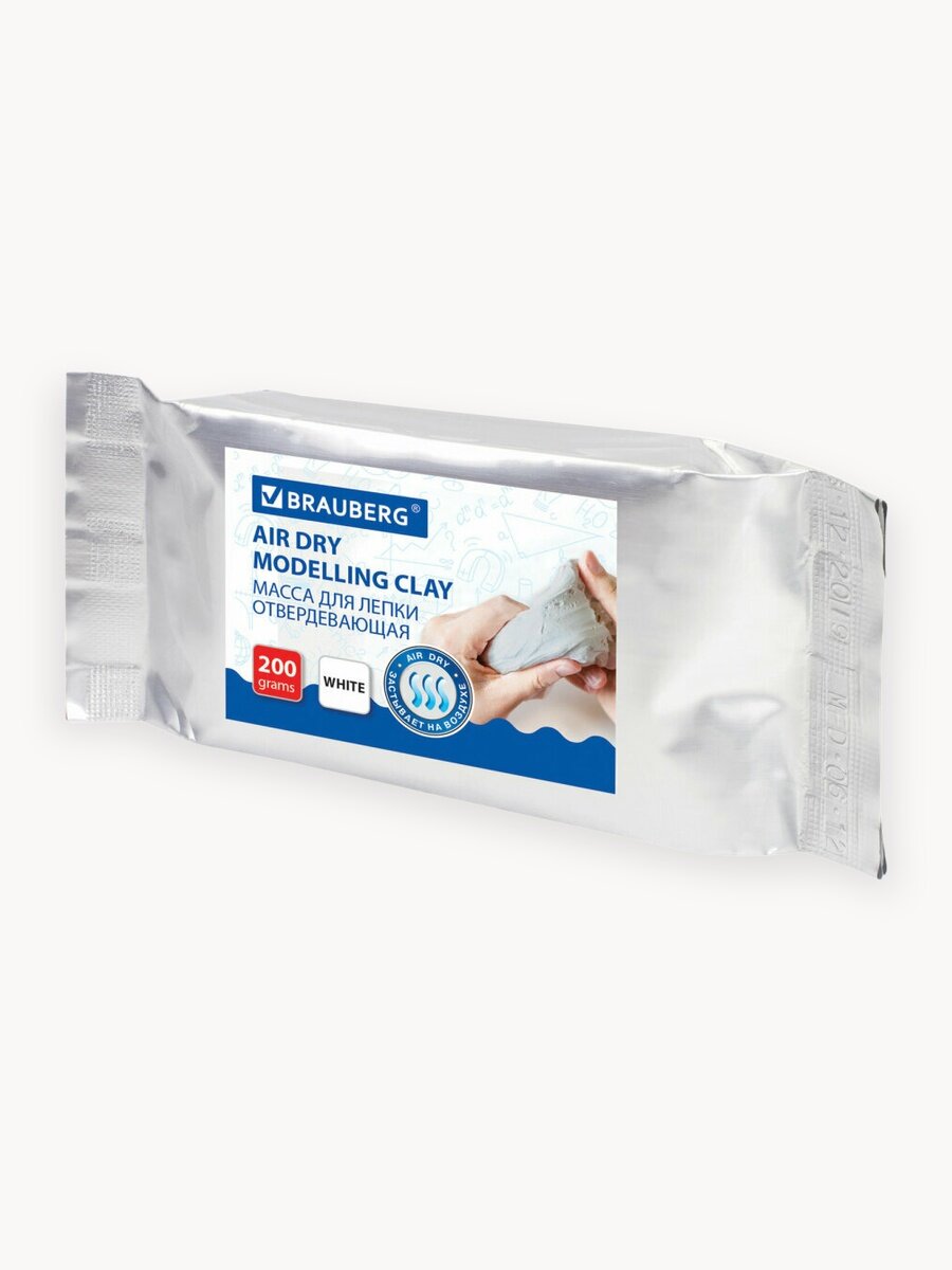 Паста (масса) для моделирования и скульптурной лепки художественная для творчества, Brauberg, самозатвердевающая, 200 г, натуральный белый, высшее качество, 224441