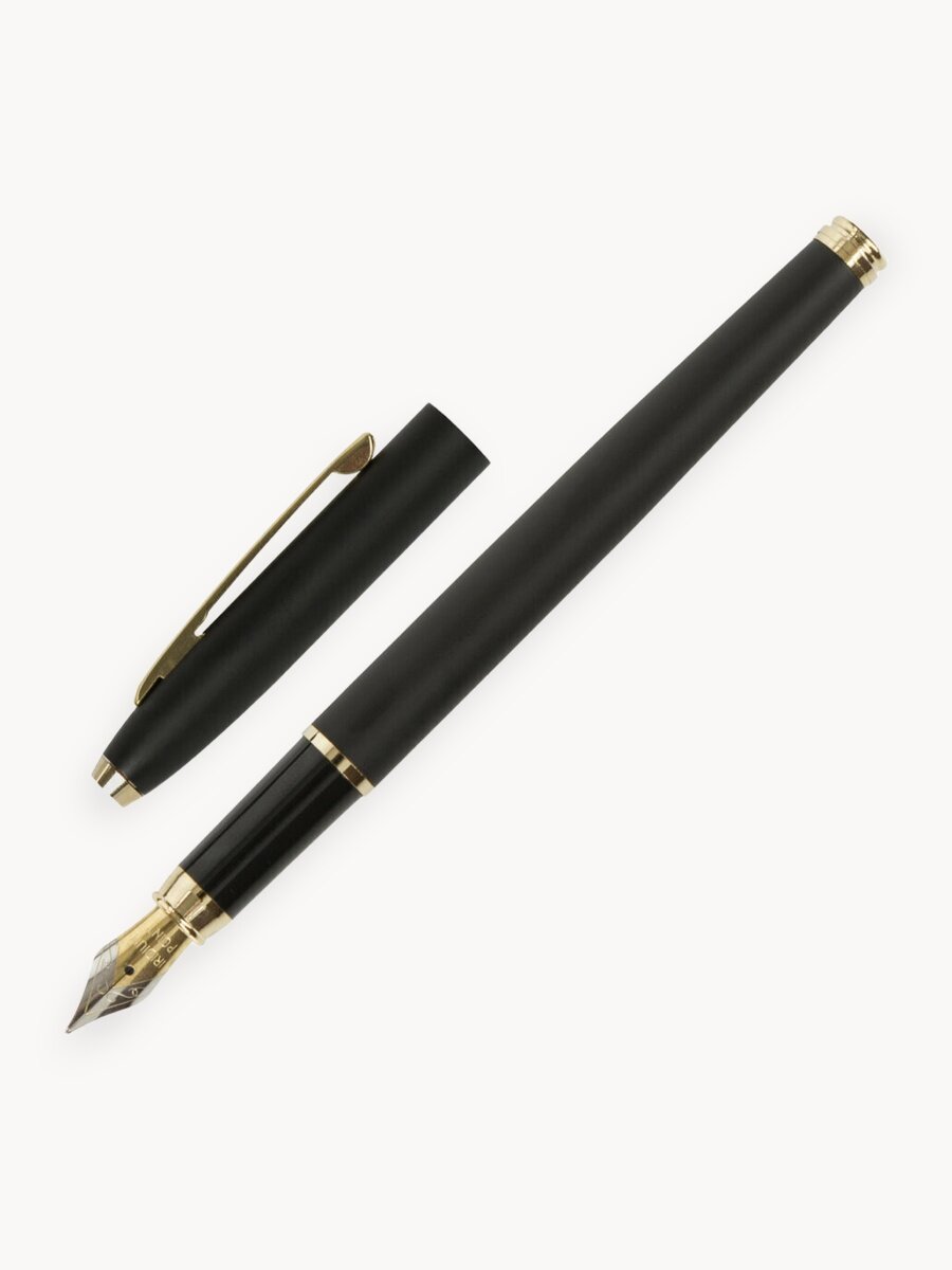 Ручка подарочная перьевая BRAUBERG Brioso, синяя, корпус черный с золотист. деталями, линия 0,25 мм, 143467