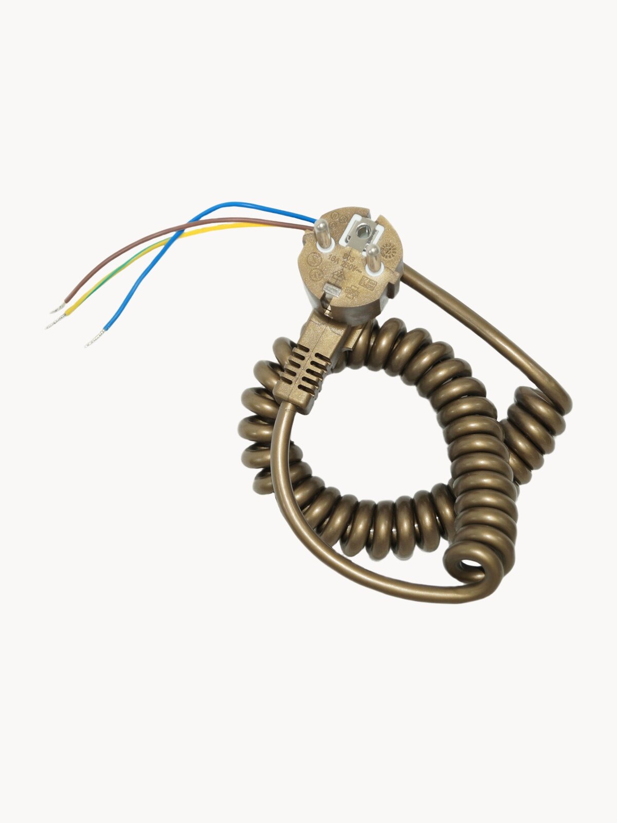 Спиральный кабель полиуретановый с евровилкой 3х0,75 для электрических полотенцесушителей и других стационарно устанавливаемых бытовых приборов