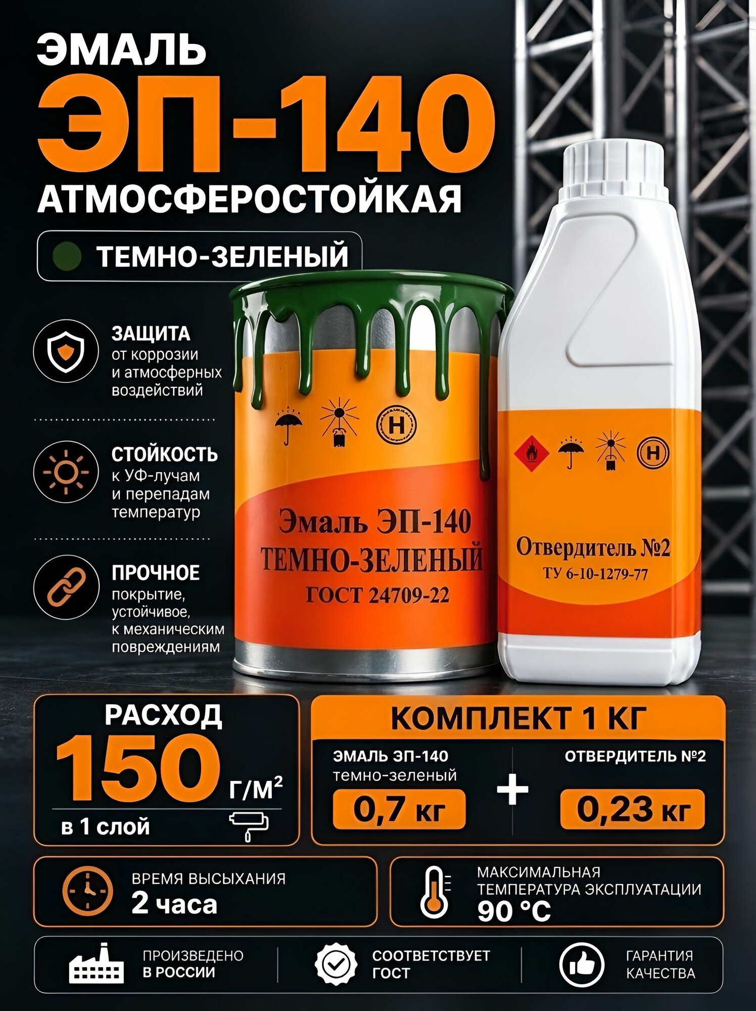 Эмаль ЭП-140 Темно - зеленый 0,9 КГ