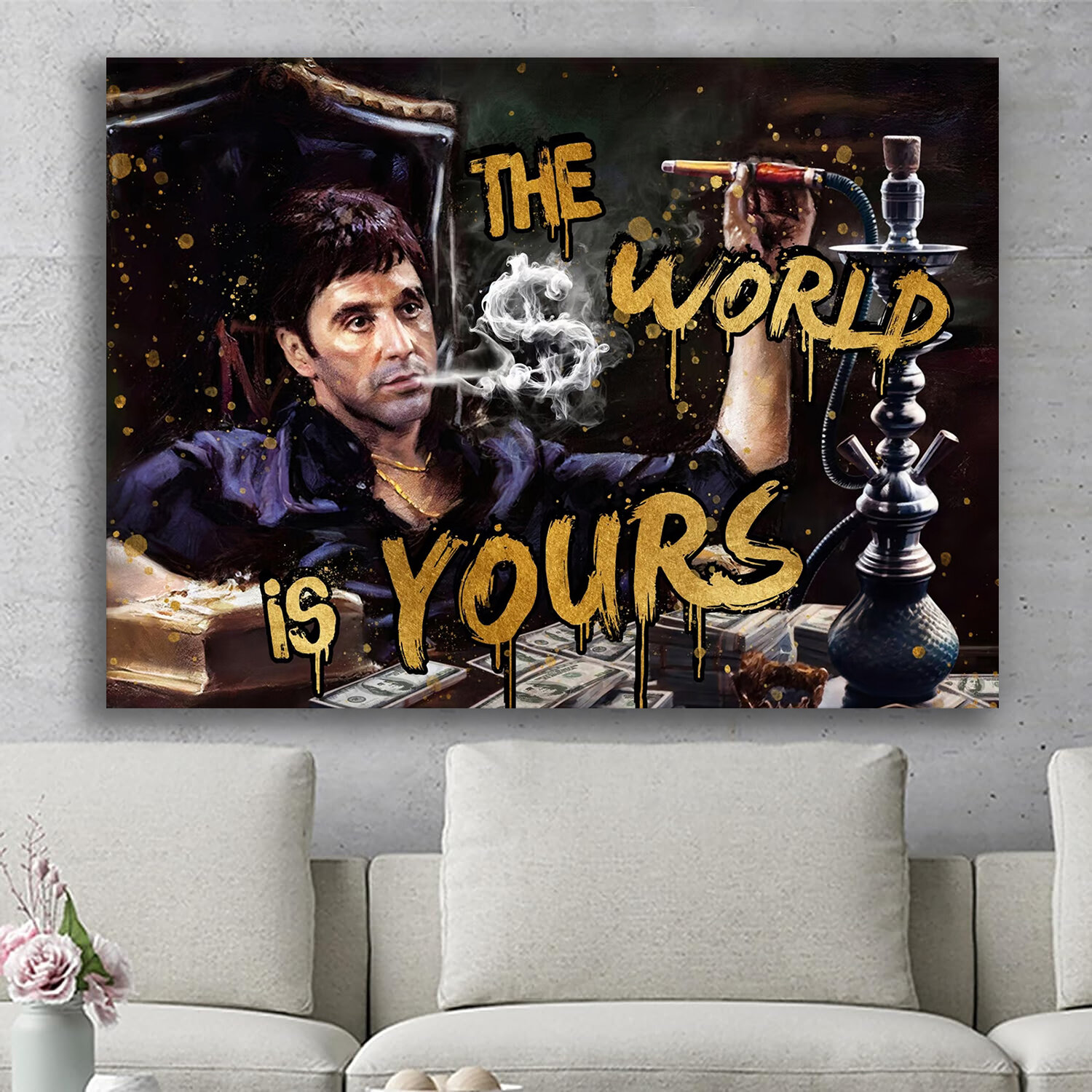 Картина интерьерная на стену - "Тони Монтана, лицо со шрамом, гангстеры, мафия", 50х70 см.