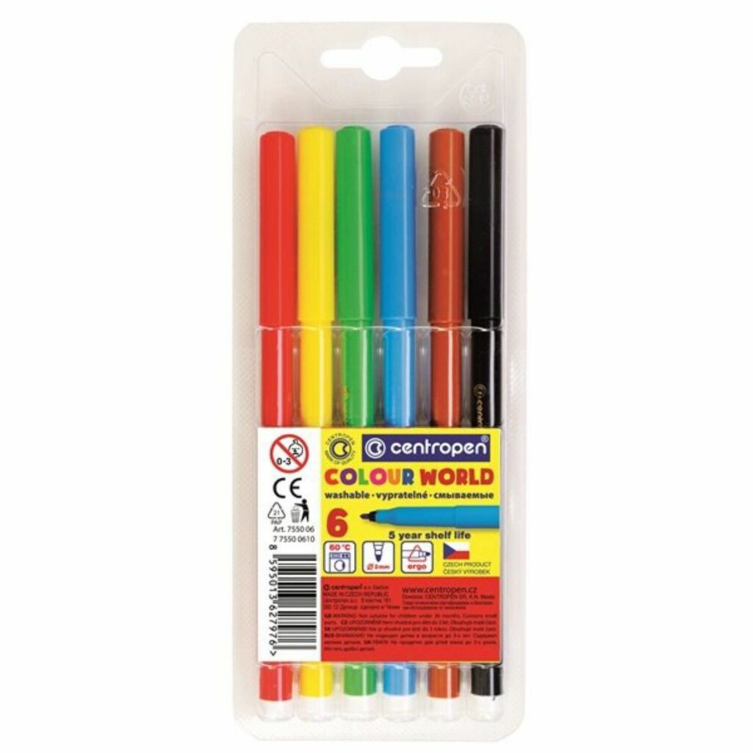 Фломастеры 6цв "Centropen colour world", треуг. захват, пластик. уп-ка
