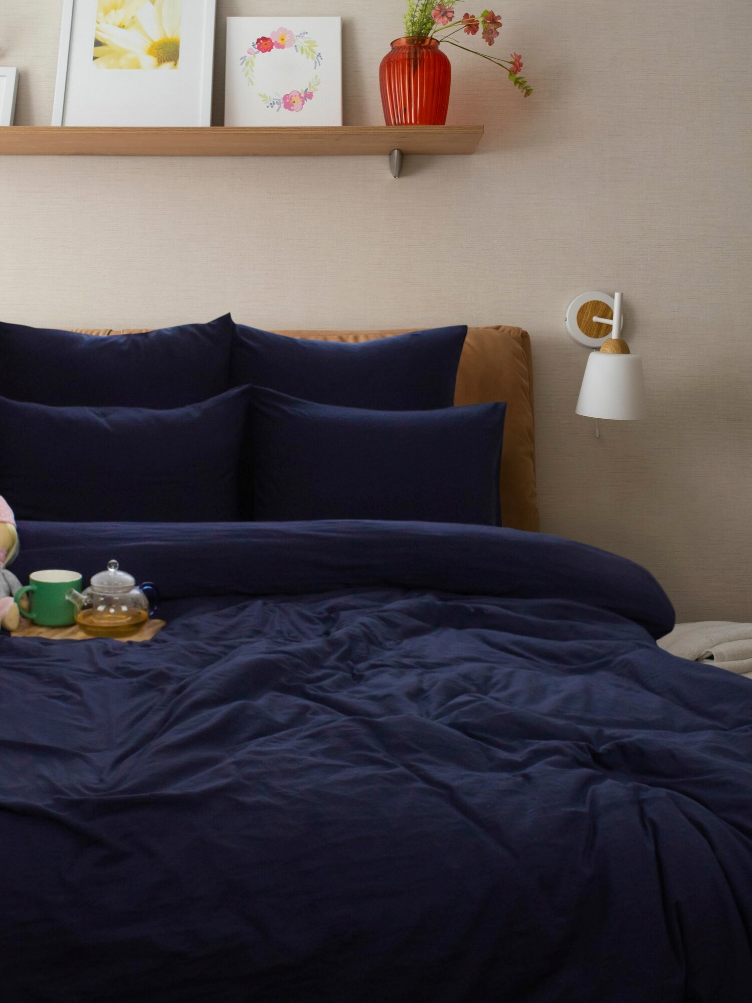 Постельное белье евро однотонное синее Cleo комплект микросатин