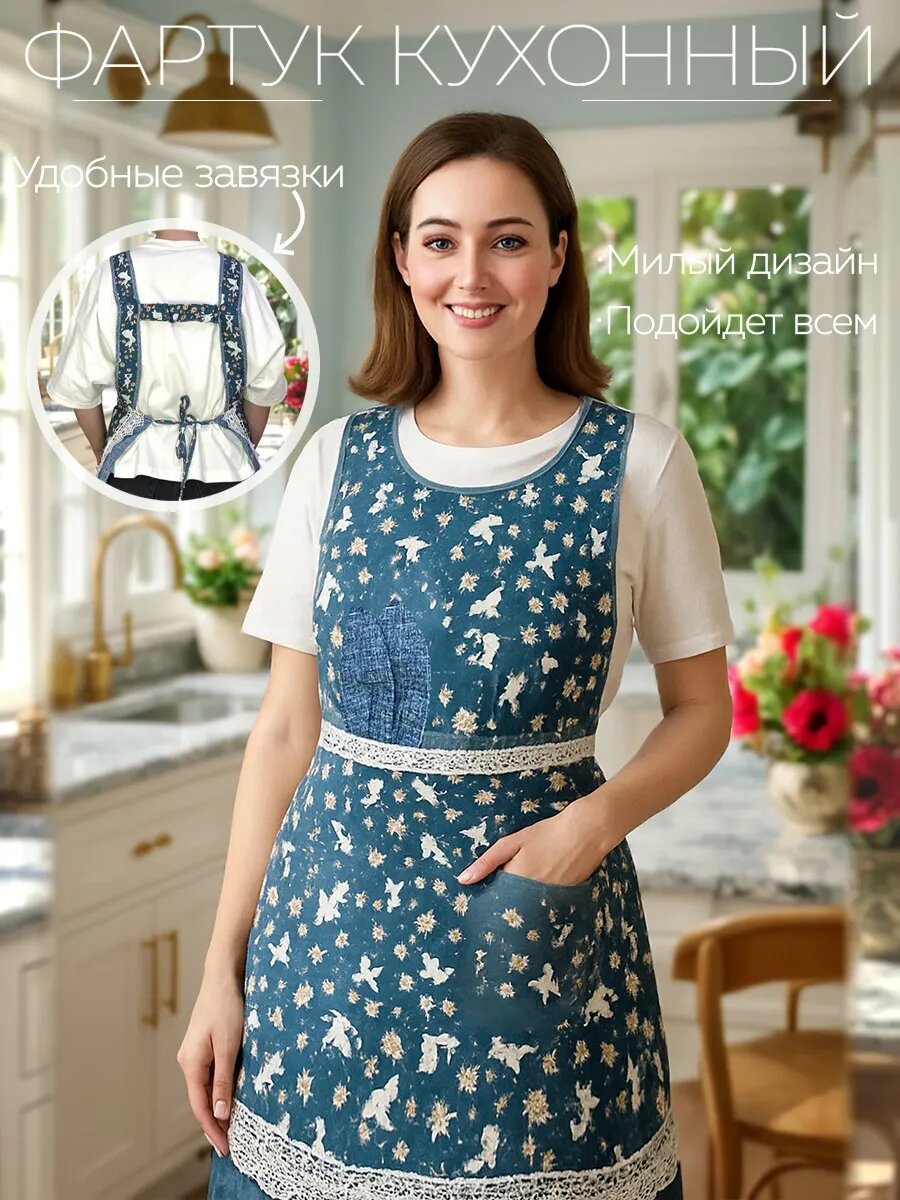 Фартук кухонный женский; для поваров; официантов; тканевый и лёгкий