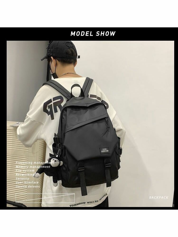 Модный рюкзак в стиле HK/K-pop унисекс, нейлон, черный