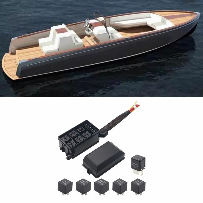 Коробка Держателя Предохранителей с 6-Ходовым Лезвием, Реле Клеммами Spades и Жгутом Проводов 4Pin 12V 40A для Легкового Грузовика