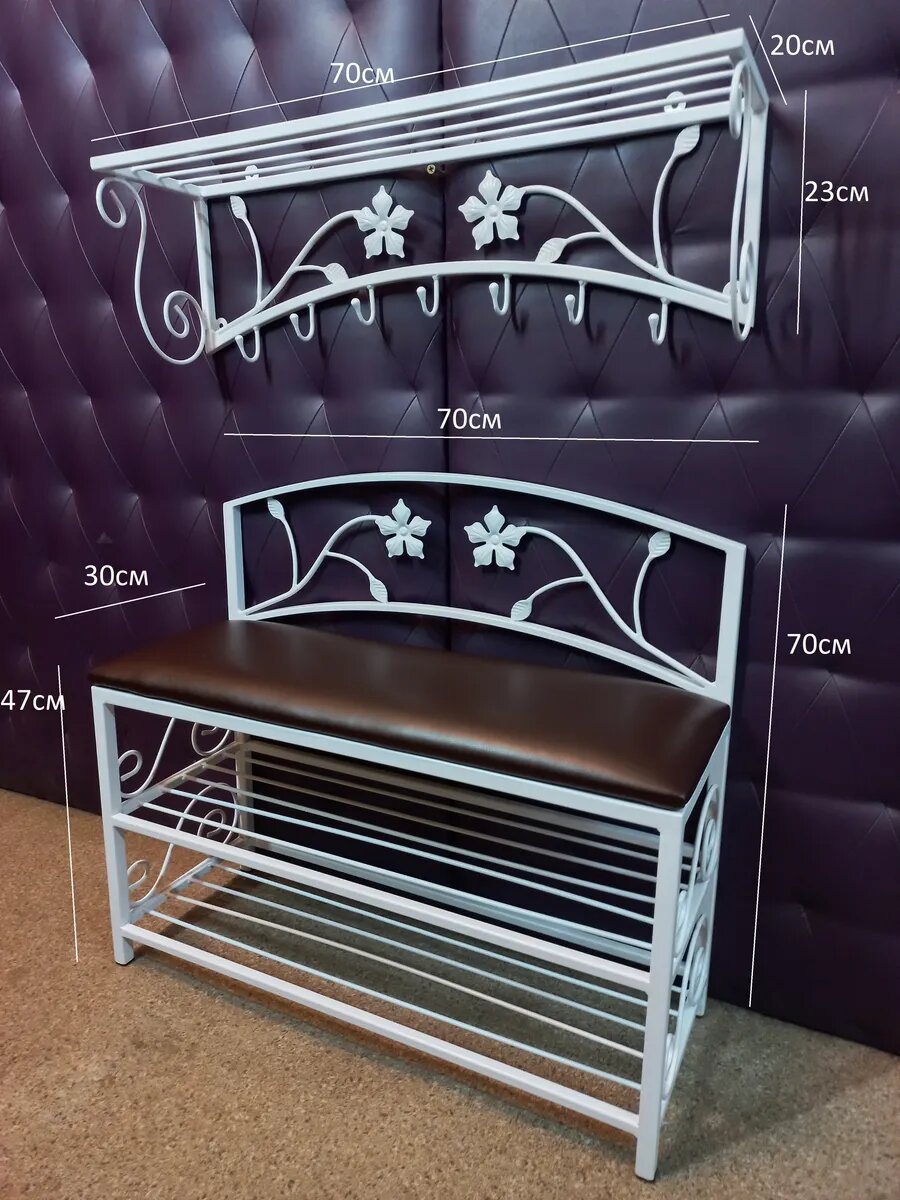 Кованая прихожая, вешалка + банкетка, Студия кованой мебели Нива, цвет коричневый