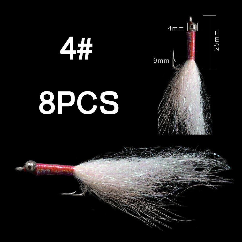 Bimoo Летать белая ледяная стример нахлыстовая приманка 8 шт. 8pcs B size 4