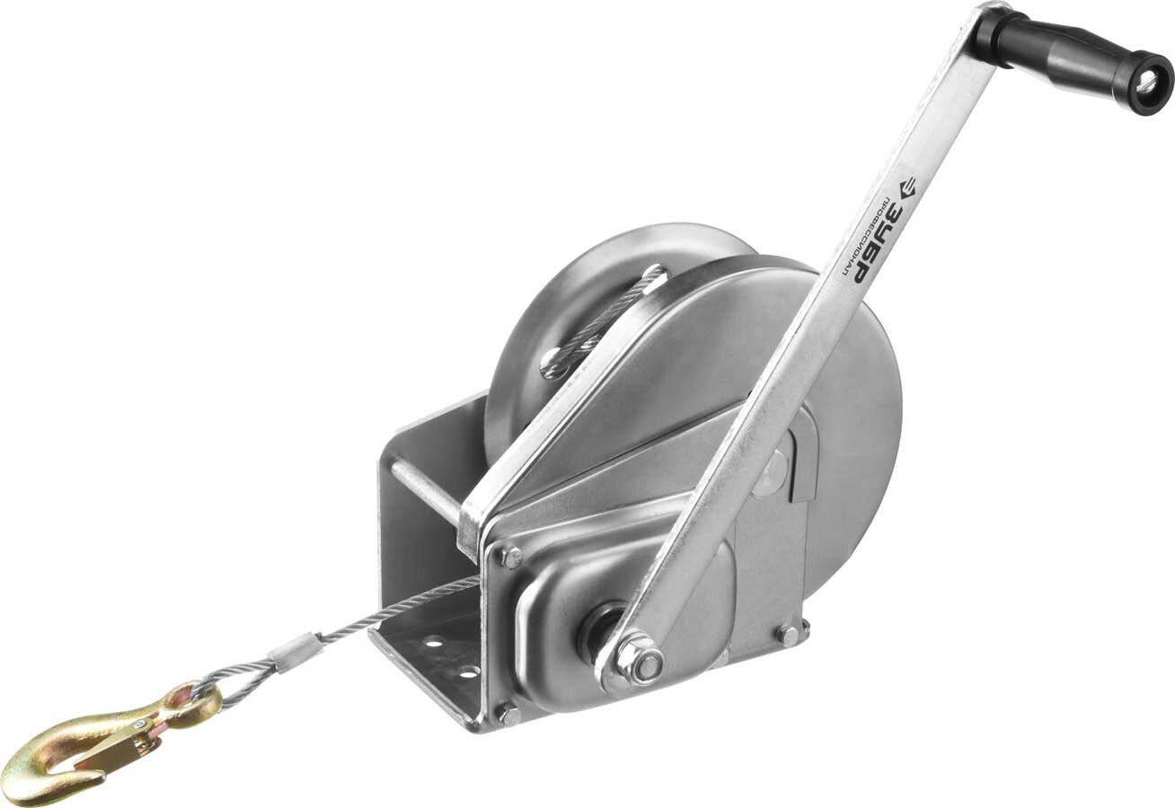 Зубр Лебедка ручная барабанная Зубр "Профессионал", подъемная, тросовая, 0,9т, 8м 43117-0.9