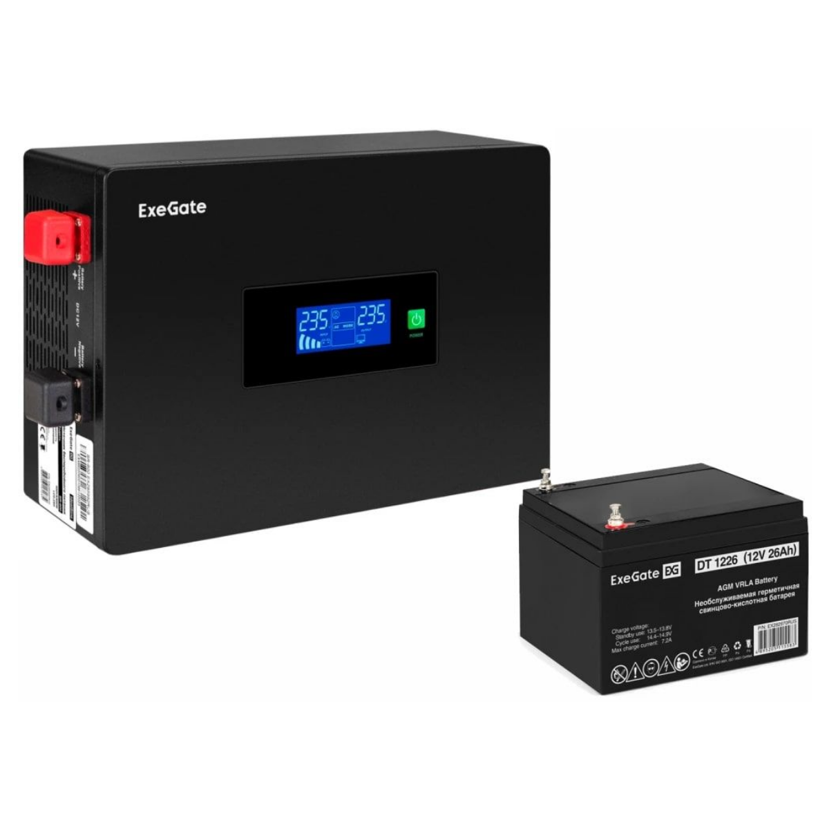 Комплект ИБП ExeGate IdealSine SR-600. LCD.2SH + батарея 26Aч (EX295992RUS), черный